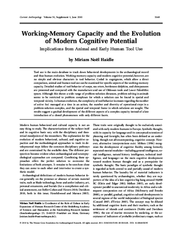 (PDF) Working-memory capacity and the evolution of modern cognitive ...