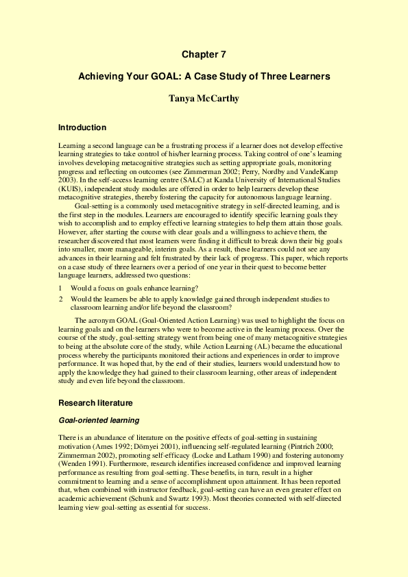 (PDF) Achieving Your GOAL: A Case Study of Three Learners