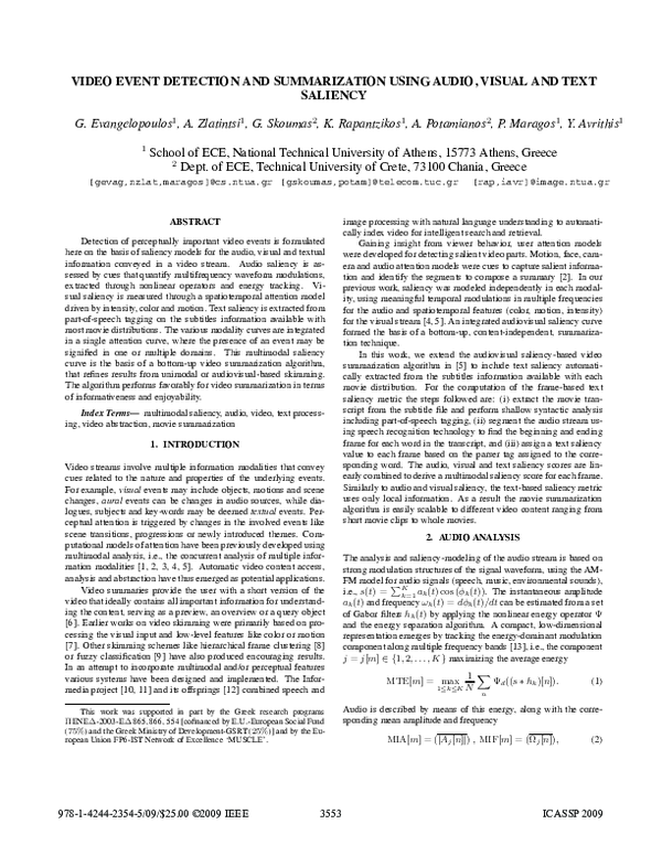 Pdf Video Event Detection And Summarization Using Audio Visual And