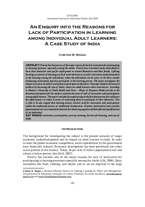 (PDF) An enquiry into the reasons for lack of participation in learning ...