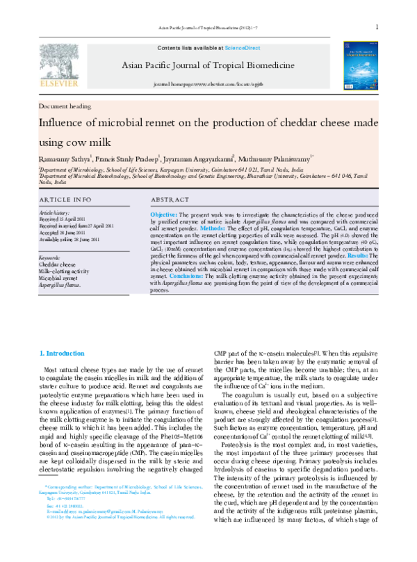 (PDF) Influence of microbial rennet on the production of cheddar cheese ...
