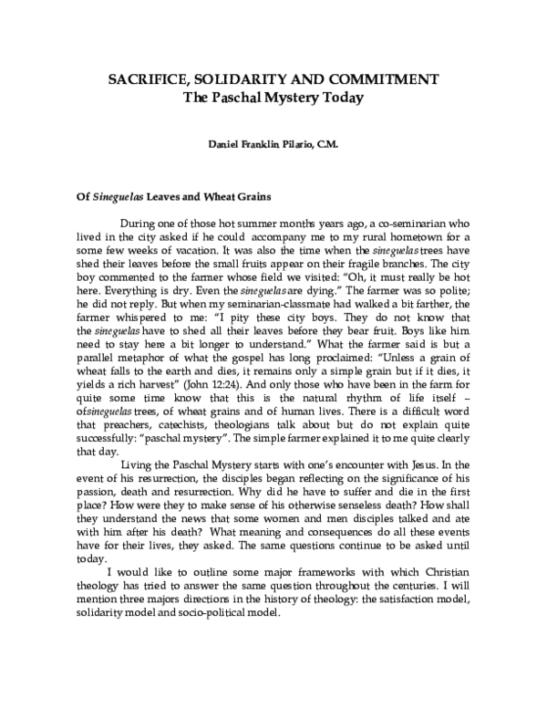 (PDF) Sacrifice, Solidarity and Commitment: Paschal Mystery Today
