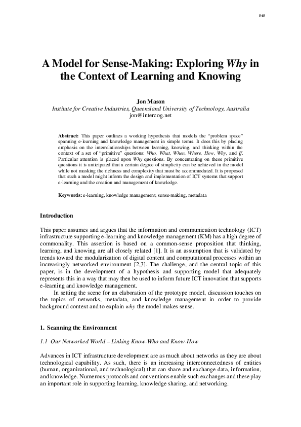(PDF) A Model for Sense-Making: Exploring Why in the Context of ...