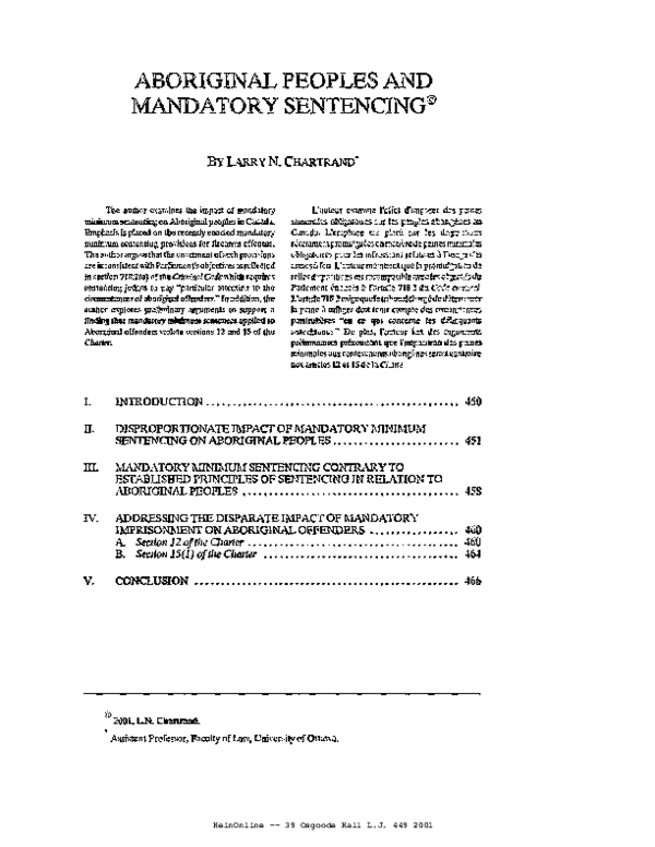 (PDF) Aboriginal peoples and mandatory sentencing