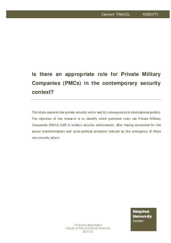 (DOC) Is there an appropriate role for Private Military Companies (PMCs ...