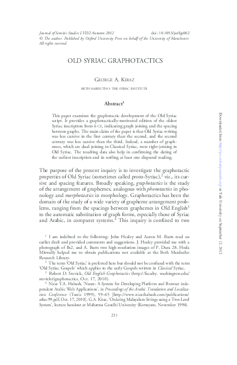 (PDF) Old Syriac Graphotactics
