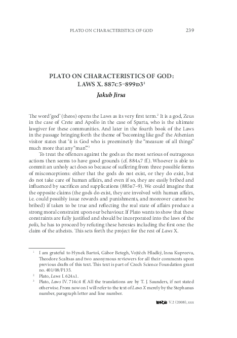 (PDF) Plato on characteristics of god: Laws X. 887c5-899d3