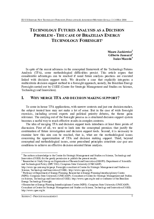 (PDF) 4.11 FORESIGHT AND TECHNOLOGY ASSESSMENT AS COMPLEMENTING EVALUATION TOOLS