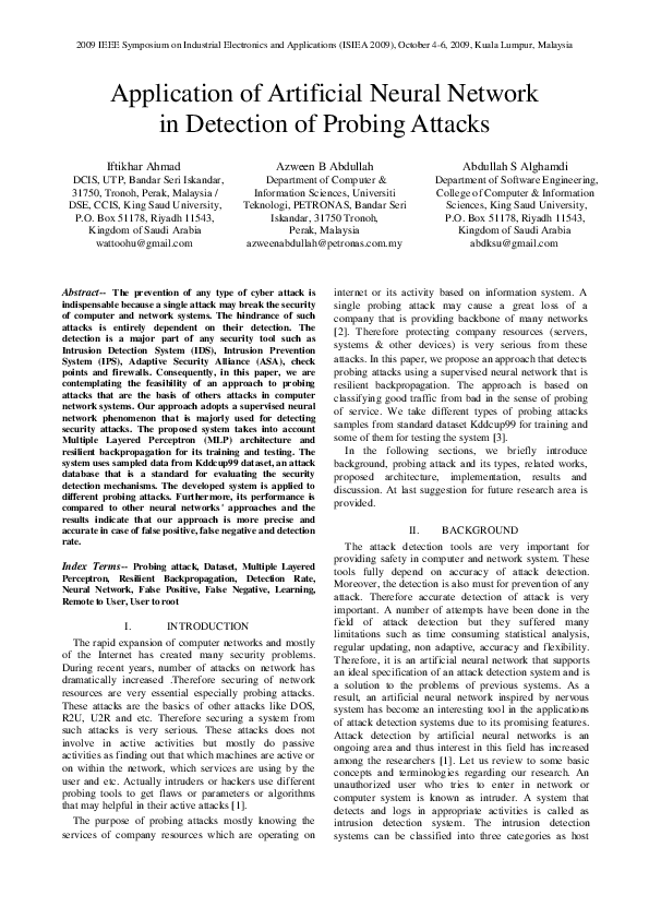 Pdf Application Of Artificial Neural Network In Detection Of Dos Attacks