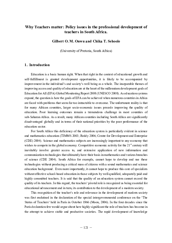 (PDF) Why Teachers matter: Policy issues in the professional ...