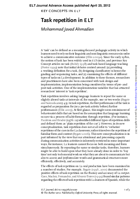 Task repetition in ELT