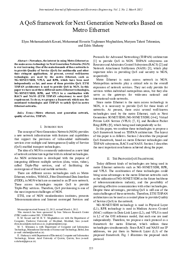 Pdf A Qos Framework For Next Generation Networks Based On Metro Ethernet Elyas Mohamadzadeh