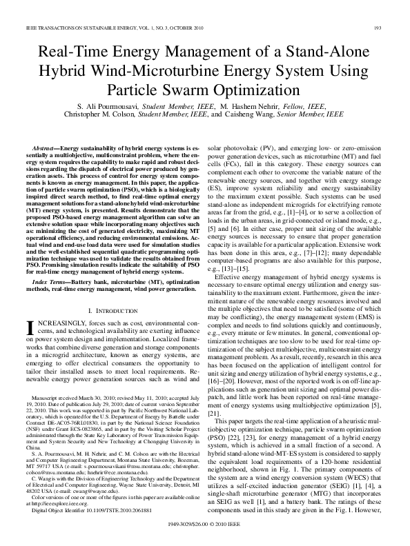 Pdf Real Time Energy Management Of A Stand Alone Hybrid Wind Microturbine Energy System Using