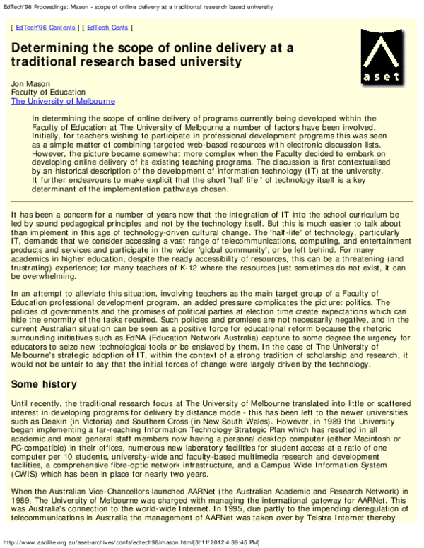 (PDF) Determining the scope of online delivery at a traditional ...