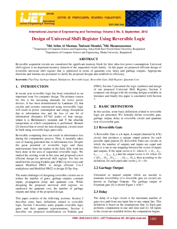 Pdf Design Of Universal Shift Register Using Reversible Logic