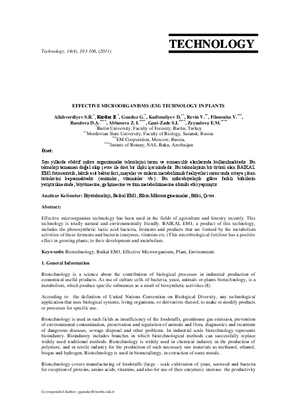 (PDF) Effective Microorganisms (EM) Technology in Plants