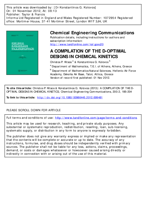 (PDF) A compilation of the D-optimal designs in Chemical Kinetics