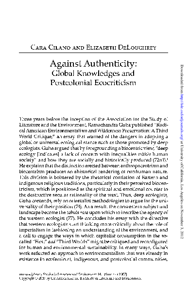 (PDF) Against Authenticity: Global Knowledges and Postcolonial ...
