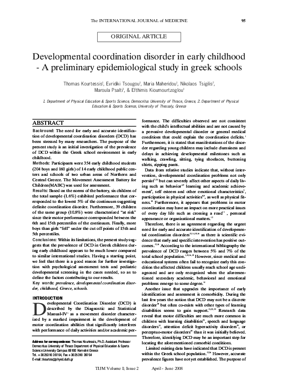 (PDF) Developmental coordination disorder in early childhood-A preliminary epidemiological study ...