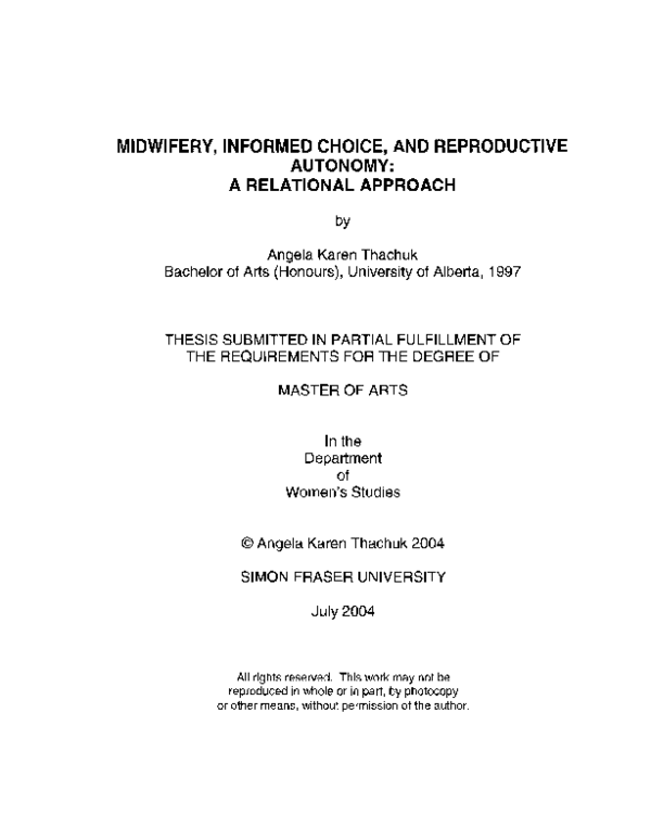 (PDF) Midwifery, informed choice, and reproductive autonomy: a ...