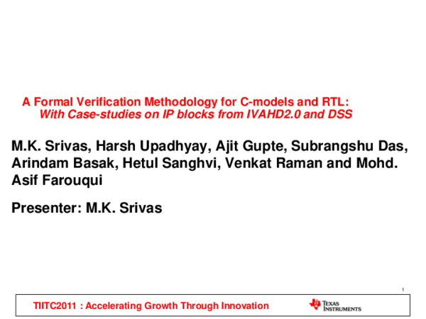 Ppt A Formal Verification Methodology For C Models And Rtl