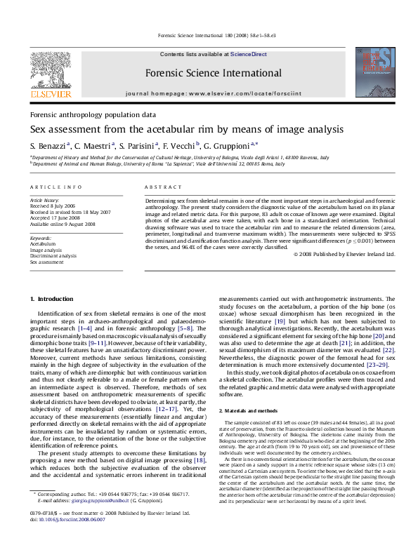 Pdf Sex Assessment From The Acetabular Rim By Means Of Image Analysis