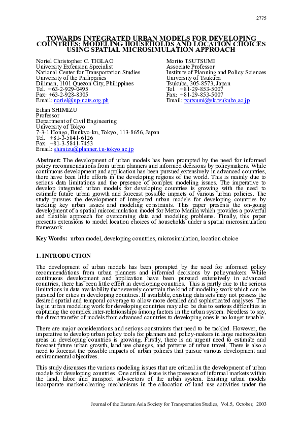 (PDF) Towards integrated urban models for developing countries: modeling households and location ...