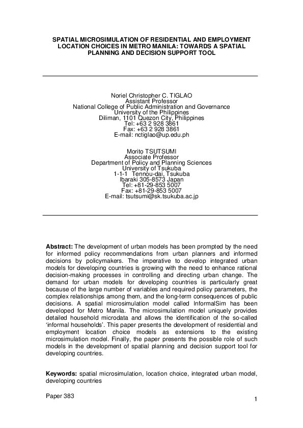(PDF) SPATIAL MICROSIMULATION OF CHARACTERISTICS AND LOCATION CHOICES OF INFORMAL HOUSEHOLDS IN ...