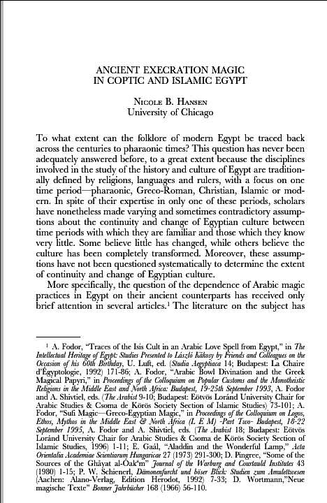 "Ancient Execration Magic in Coptic and Islamic Egypt." 2002. In Magic ...