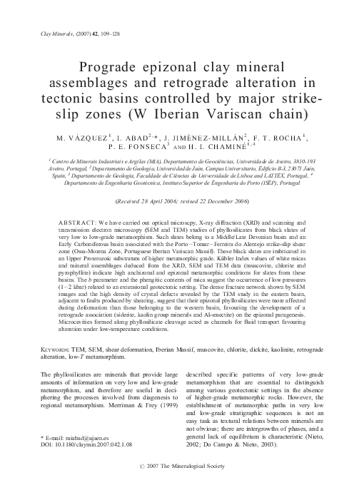 (PDF) Prograde epizonal clay mineral assemblages and retrograde ...