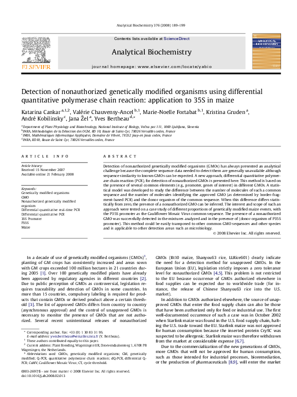 (PDF) Detection of nonauthorized genetically modified organisms using differential quantitative ...