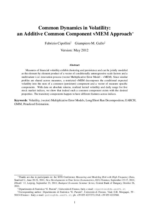 (PDF) Common Dynamics in Volatility: an Additive Common Component vMEM ...