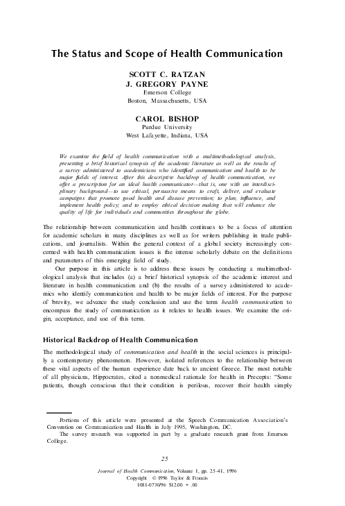 (PDF) The Status and Scope of Health Communication