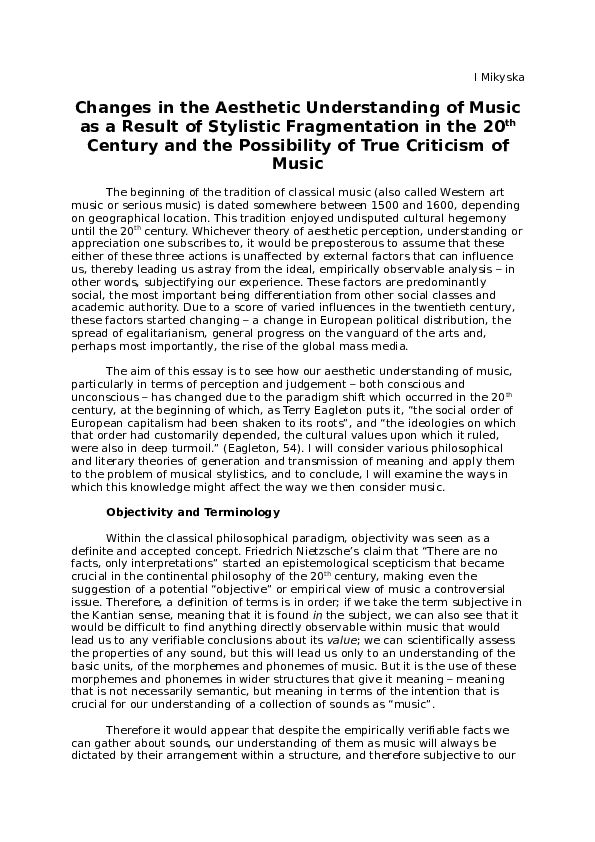 (DOC) Changes in the Aesthetic Understanding of Music as a Result of ...