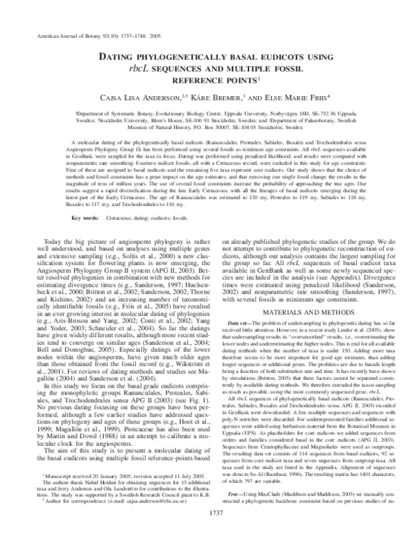 (PDF) Dating phylogenetically basal eudicots using rbcL sequences and ...