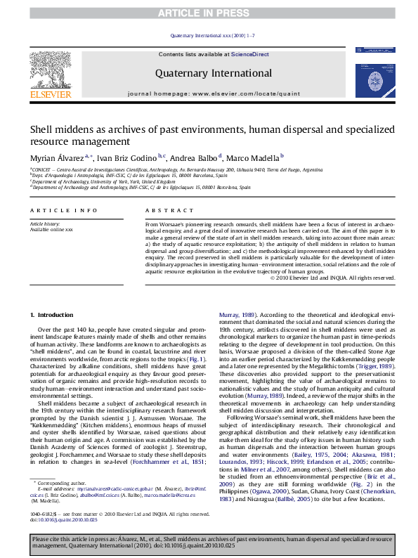 (PDF) Shell middens as archives of past environments, human dispersal ...