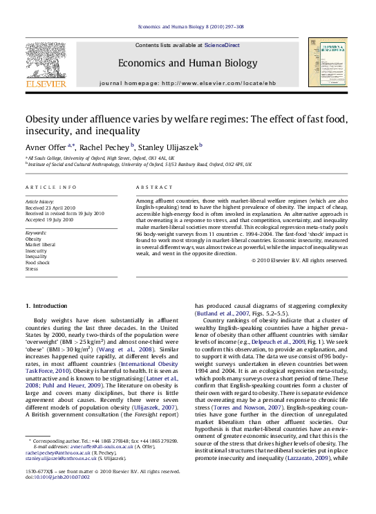 (PDF) obesity and welfare regimes