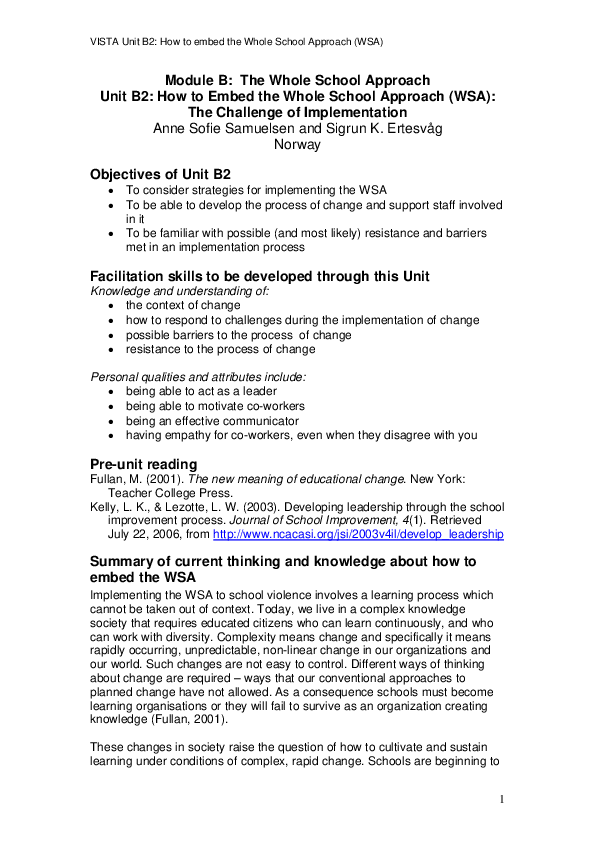 (PDF) Module B: The Whole School Approach Unit B2: How to Embed the ...