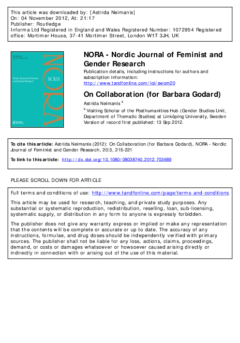 (PDF) On Collaboration (For Barbara Godard)
