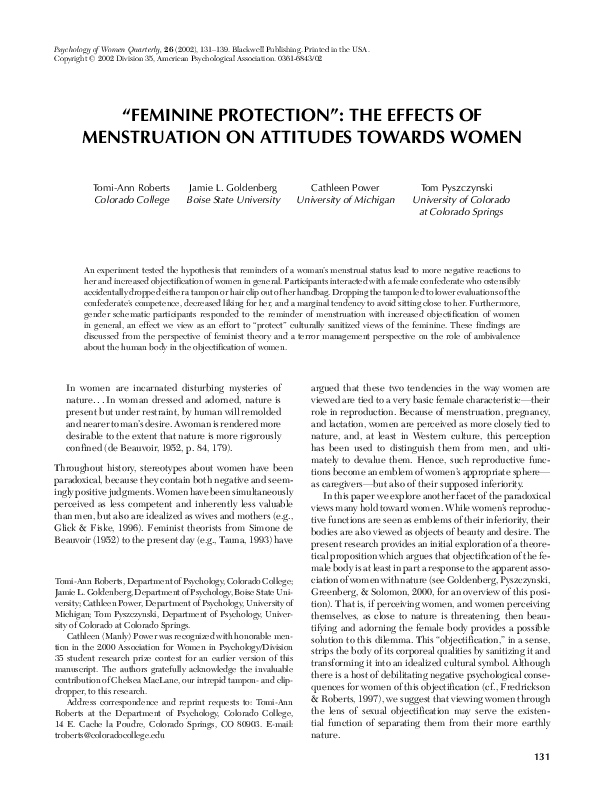 (PDF) "Feminine Protection": The Effects of Menstruation on Attitudes ...