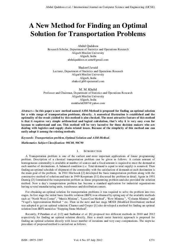 feasible solution in operation research