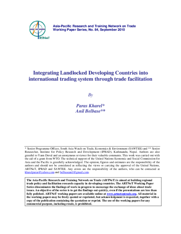 (PDF) Integrating Landlocked Developing Countries into international ...