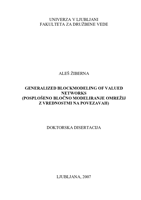 (PDF) GENERALIZED BLOCKMODELING OF VALUED NETWORKS (POSPLOŠENO BLOČNO MODELIRANJE OMREŽIJ Z ...
