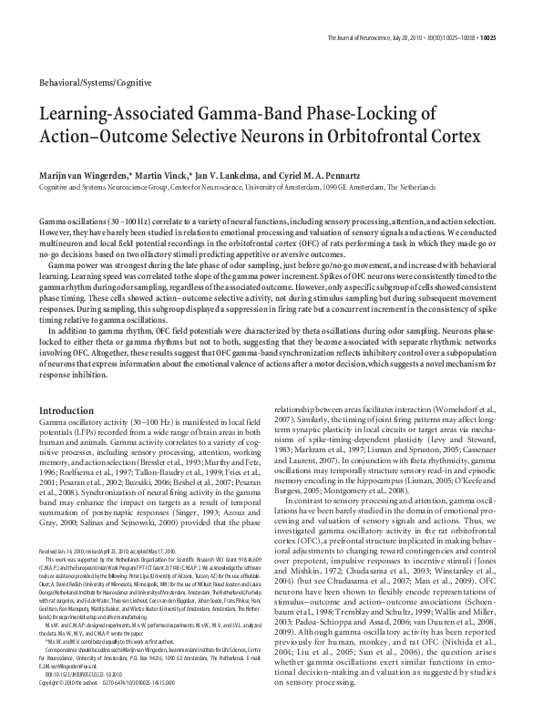 (PDF) Learning-Associated Gamma-Band Phase-Locking of Action–Outcome Selective Neurons in ...