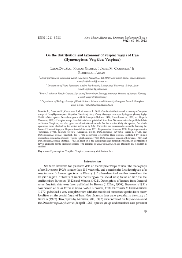 (PDF) On the distribution and taxonomy of vespine wasps of Iran ...