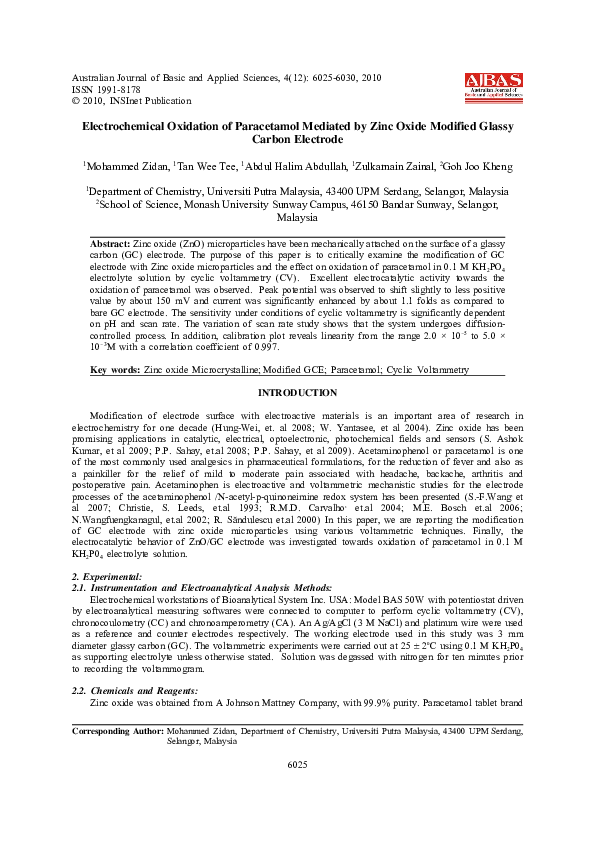 (PDF) Electrochemical oxidation of paracetamol mediated by Zinc oxide ...