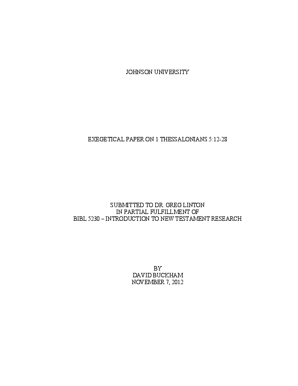 (DOC) EXEGETICAL PAPER ON 1 THESSALONIANS 5:12-28