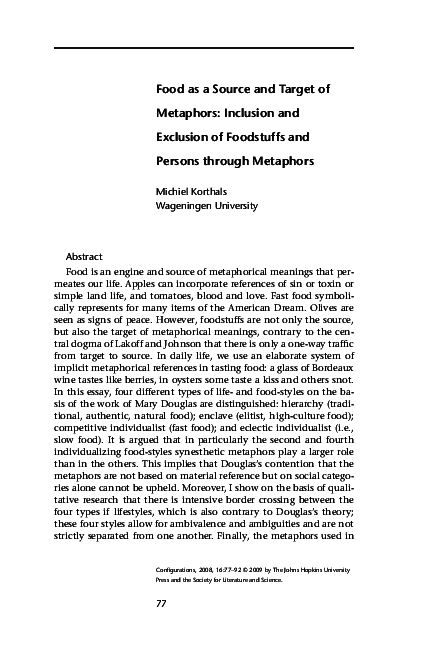 (PDF) Food as a Source and Target of Metaphors: Inclusion and Exclusion ...