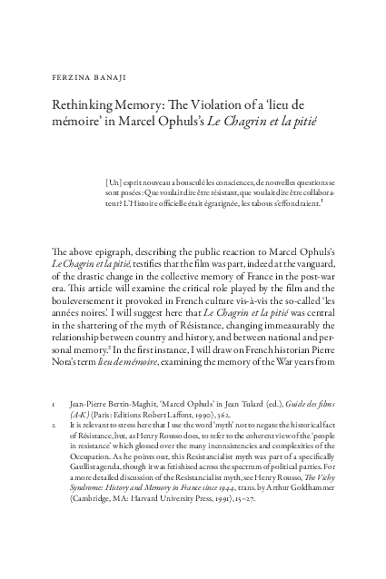 (PDF) Rethinking Memory: The Violation of a lieu de memoire in Marcel ...
