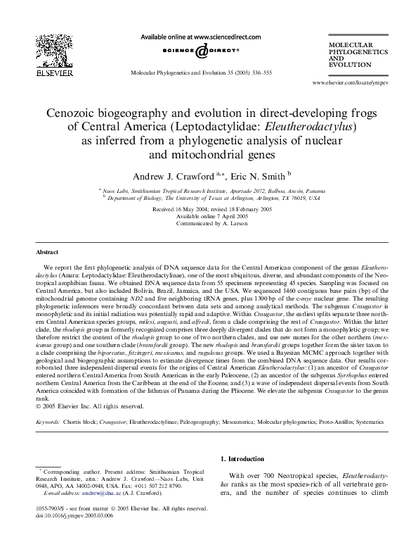 (PDF) Cenozoic biogeography and evolution in direct-developing frogs of ...